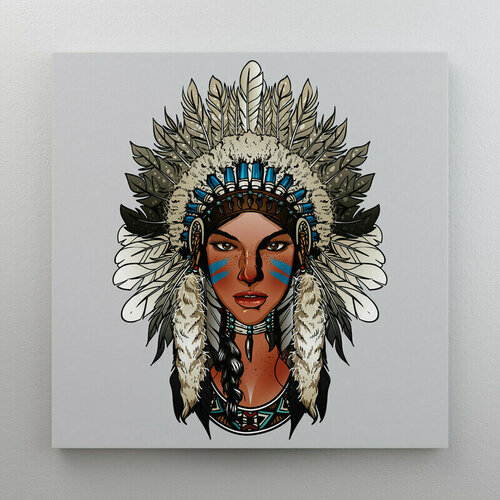 Интерьерная картина на холсте "Иллюстрация - девушка из индейского племени" размер 60x60 см