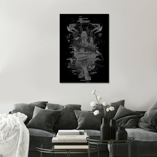 Интерьерная картина на холсте - Девушка птицы чёрно-белый арт 30х40