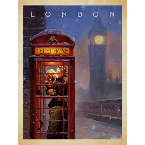 Плакат, постер на бумаге London Phone Booth/Лондонская телефонная будка. Размер 21 на 30 см