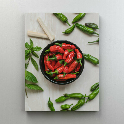 Интерьерная картина на холсте "Тарелка красного перчика - для кухни, кафе и ресторанов" размер 45x60 см