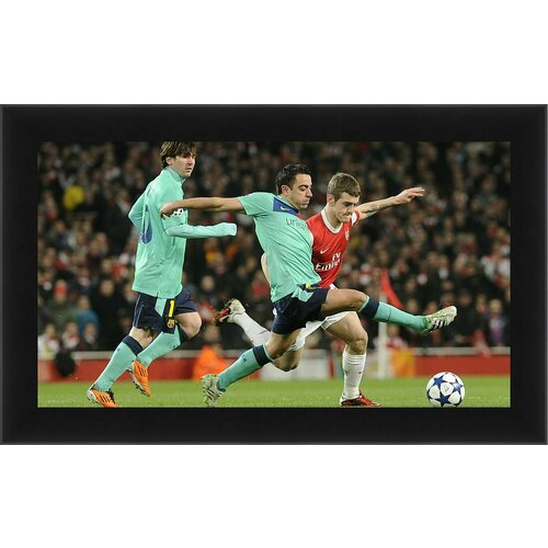 Плакат, постер на холсте Лионель Месси и Хави против Арсенала. Размер 60 х 84 см