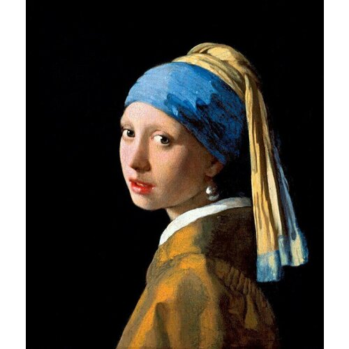 Плакат, постер на холсте Jan Vermeer-Girl with a Pearl Earring/Ян Вермеер-Девушка с жемчужной серёжкой. Размер 21 на 30 см