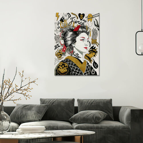 Интерьерная картина на холсте - Девушка гейша карандашом арт 50х70