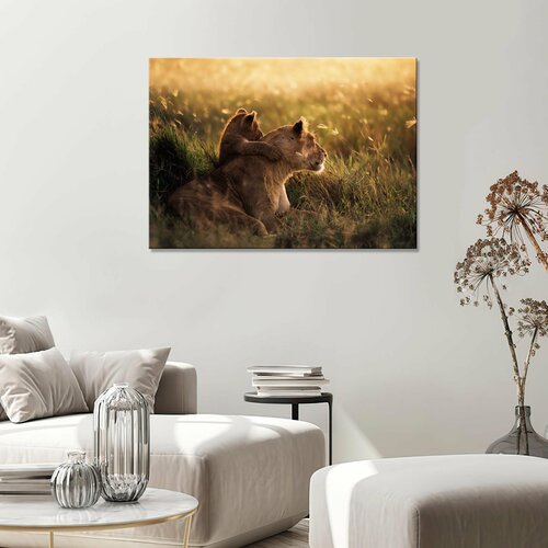 Интерьерная картина на холсте - львица с львёнком 60х80