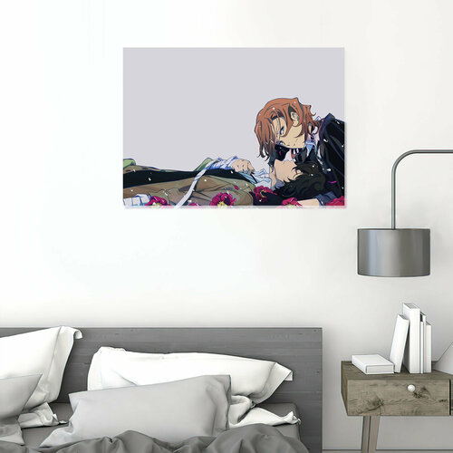 Интерьерная картина на холсте - Чуя Накахара сидит у Дазая в цветах 20х30