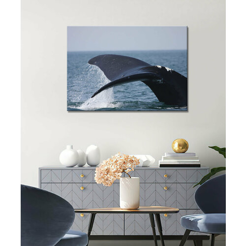 Картина - кит, синий кит, кит в океане, огромный кит, кит в воде (6) 60х80