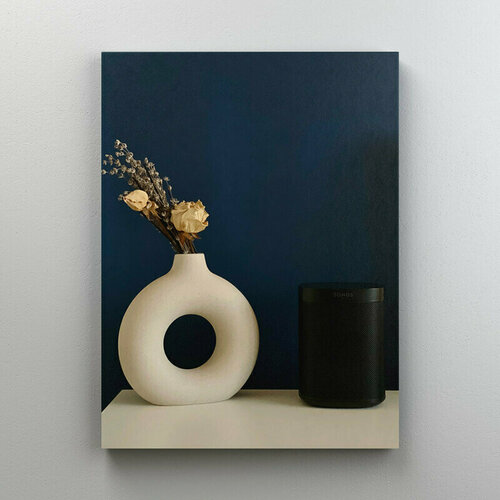Интерьерная картина на холсте "Керамические вазы с сухоцветами - натюрморт" размер 22x30 см