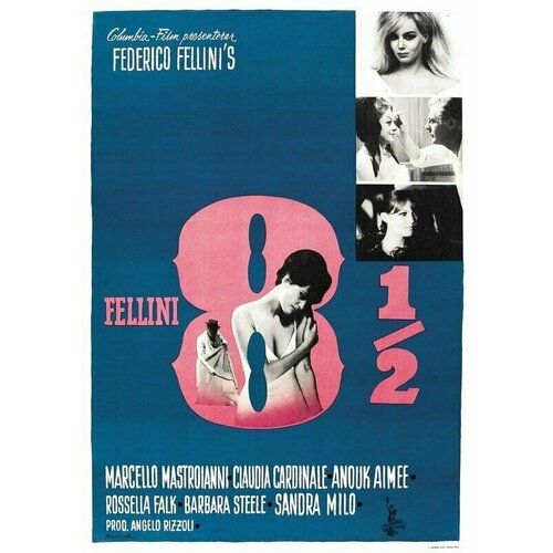 Плакат, постер на бумаге 8 с половиной (8 1/2), Федерико Феллини. Размер 21 х 30 см