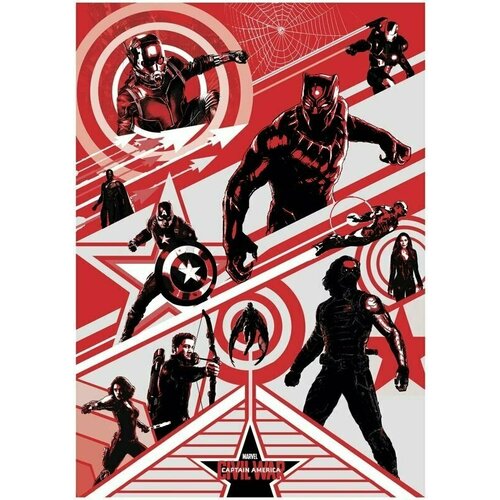 Плакат, постер на бумаге Первый мститель: Противостояние (Captain America Civil War), Энтони Руссо, Джо Руссо. Размер 60 х 84 см