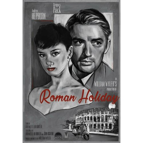 Плакат, постер на бумаге Римские каникулы (Roman Holiday, 1953г). Размер 30 х 42 см