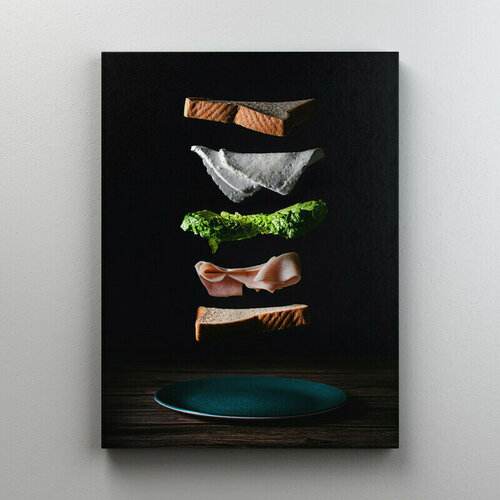 Интерьерная картина на холсте "Сэндвич" для кухни, кафе и ресторанов, размер 30x40 см