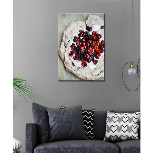 Картина/Картина на холсте для интерьера/Картина на стену/Картина для кухни/ - безе с ягодами 50х70