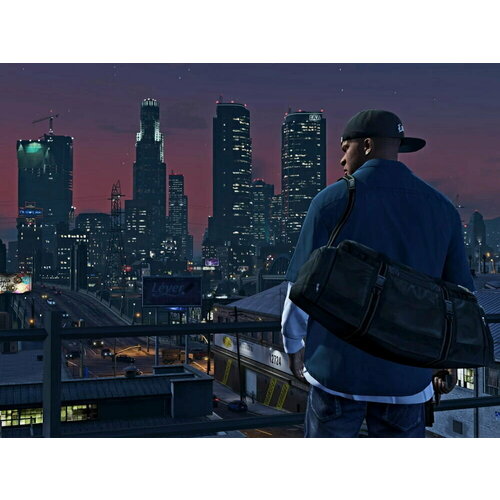 Плакат, постер на холсте Grand Theft Auto 5-Франклин/игровые/игра/компьютерные герои персонажи. Размер 60 х 84 см