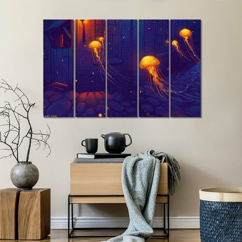 Модульная картина на холсте/Jellyfish fly home/Медузы летят к дому 150х100