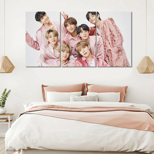 Модульная картина/Модульная картина на холсте/Модульная картина в подарок/BTS in pink/БТС в розовоМ 90х50