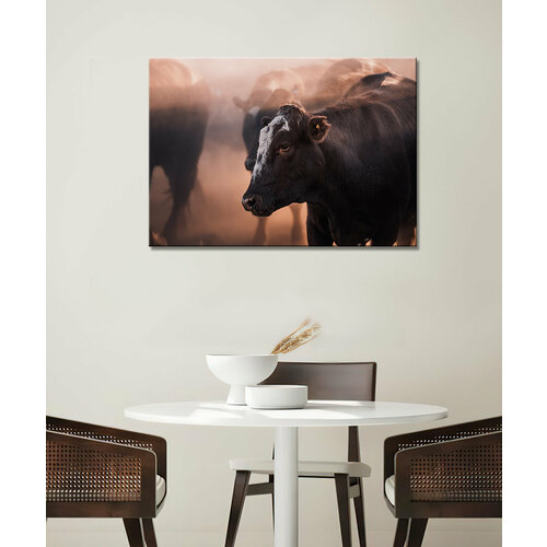 Картина -Корова, черная корова, бык, рогатая корова (3) 50х70