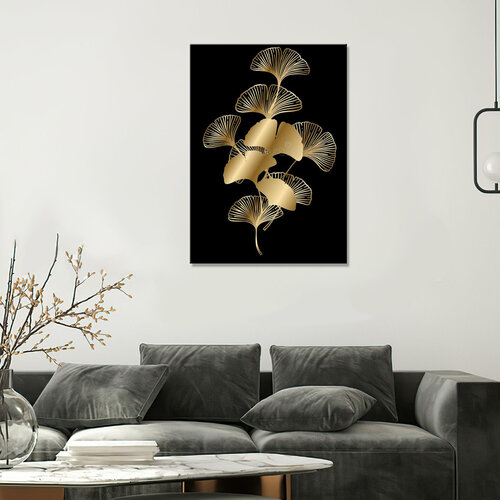 Интерьерная картина на холсте - Золотые узоры на черном фоне картинка для декора 20х30