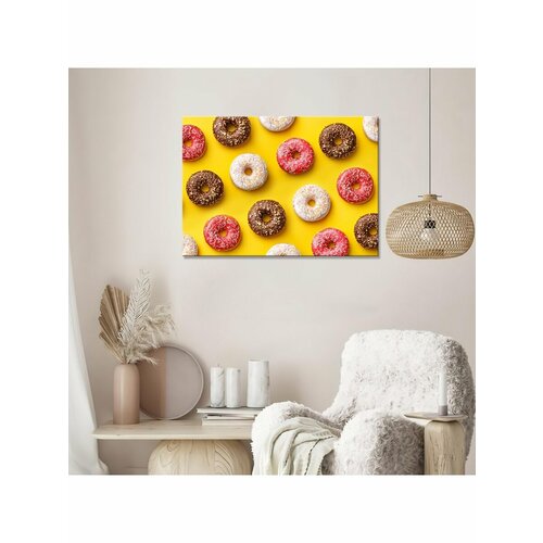 Картина на холсте с подрамником Пончики на жёлтом фоне 60х80