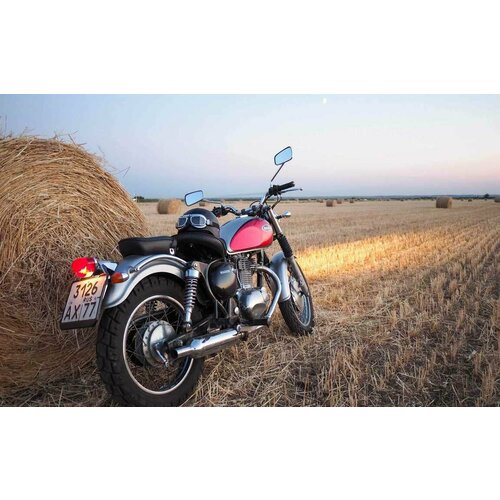 Картина на холсте 60x110 LinxOne "Мотоцикл, байк, поле, сено" интерьерная для дома / на стену / на кухню / с подрамником
