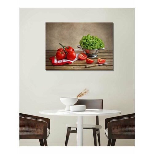 Картина на холсте с подрамником помидоры и салат 20х30
