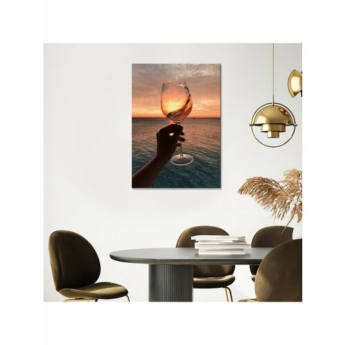 Картина на холсте с подрамником Бокал белого вина на фоне моря 40х60