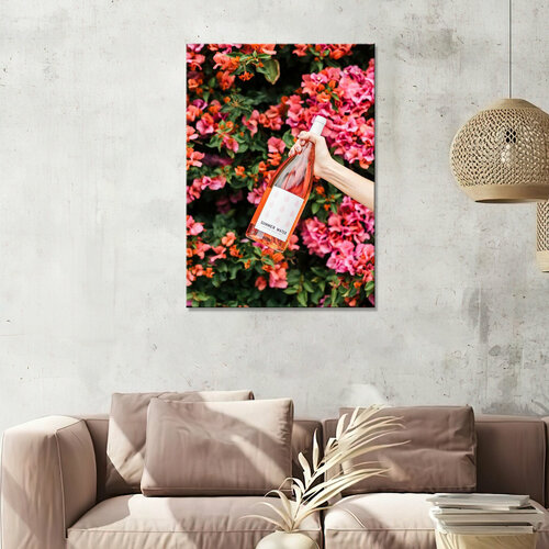 Картина/Картина на холсте для интерьера/Картина на стену/Картина для кухни/ -Розовое вино розовые цветы 60х80