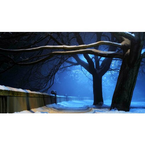 Картина на холсте 60x110 Альянс Лес "Деревья парк снег свет зима" на подрамнике / интерьер/ декор