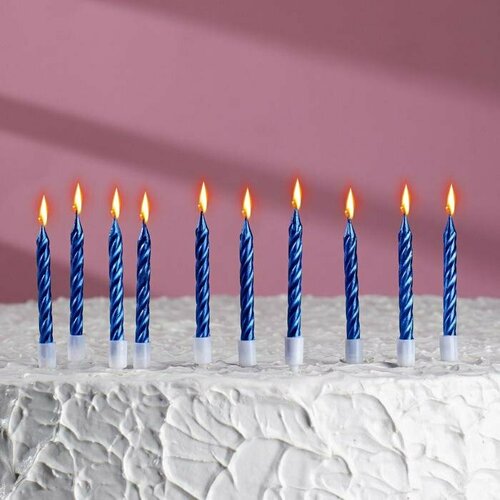 Свечи в торт "Спираль", 10 шт, средние, 5 см, синий металлик (комплект из 38 шт)
