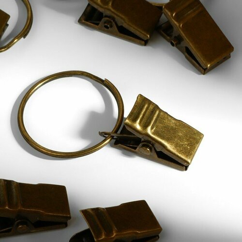 Кольцо для карниза, с зажимом, d = 22/26 мм, 20 шт, цвет бронзовый (комплект из 5 шт)