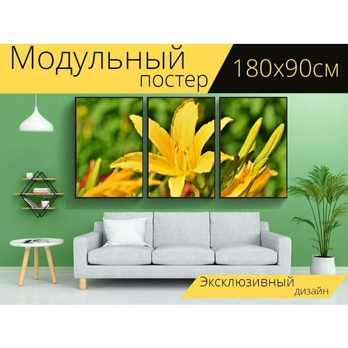 Модульный постер "Лили, цвести, лилии" 180 x 90 см. для интерьера