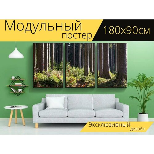 Модульный постер "Деревья, свет, лес" 180 x 90 см. для интерьера