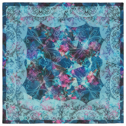 Платок Павловопосадская платочная мануфактура,80х80 см, розовый, синий