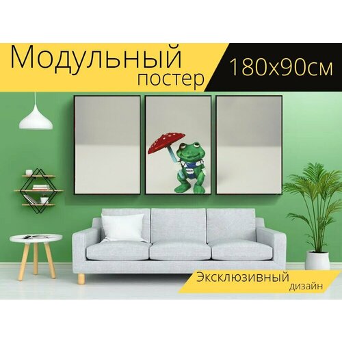 Модульный постер "Синоптики, зеленый, лягушка" 180 x 90 см. для интерьера