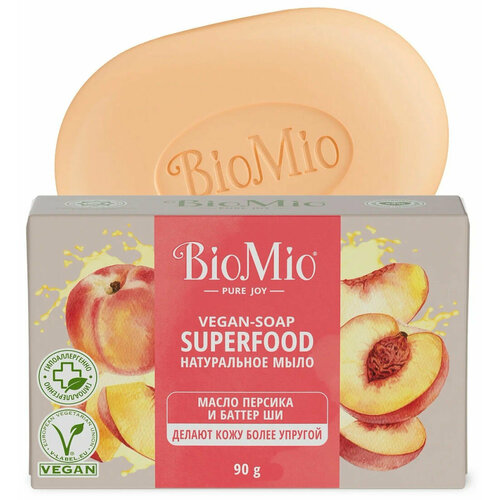 BioMio Мыло кусковое натуральное Superfood Персик и масло ши, 90 г 4шт.