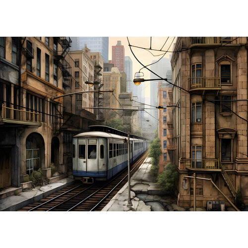 Постер - "Городской пейзаж в стиле реализма"на фотобумаге / А4 / в тубусе без рамы