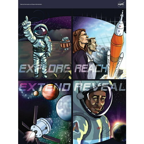 Плакат, постер на бумаге Space: Explore Reach, Extend Reveal/Космос/искусство/арт/абстракция/творчество. Размер 42 х 60 см