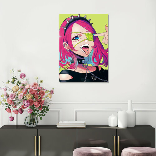 Интерьерная картина на холсте - Аниме девочка с повязкой яркий цветной арт 60х80