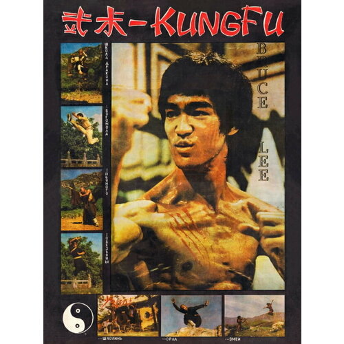 Плакат, постер на холсте Bruce Lee-Kung Fu/Брюс-Ли/винтажный/ретро. Размер 21 х 30 см