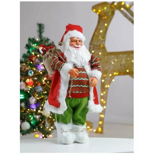 Игрушка "Дед Мороз" (красный костюм/принт "волна", с мешком) 912260