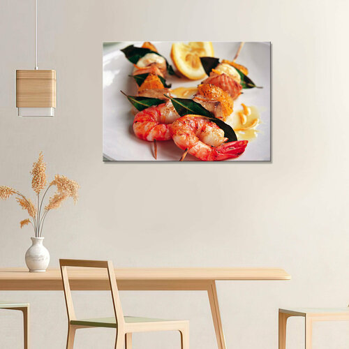 Картина/Картина на холсте для интерьера/Картина на стену/Картина для кухни/ - Шашлычки из креветок 40х60