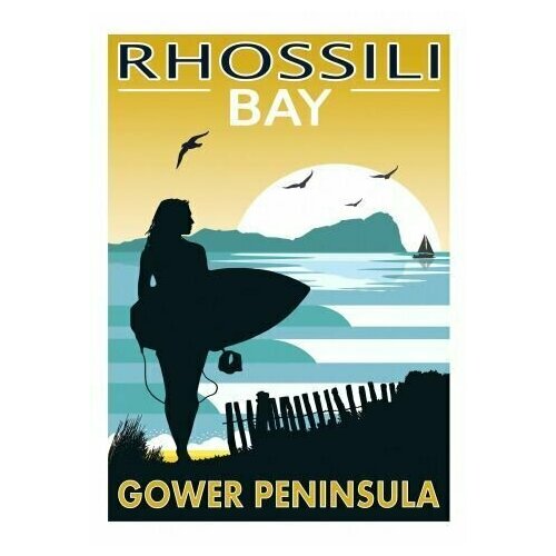 Плакат, постер на бумаге Rhossili Bay beach-Пляж Россили Бэй. Размер 42 х 60 см