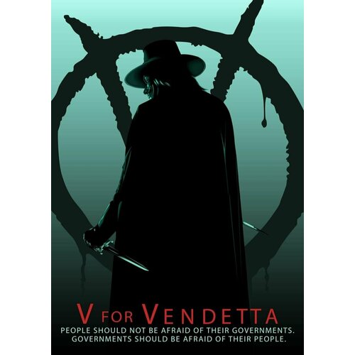 Плакат, постер на холсте V значит Вендетта (V for Vendetta, 2006г). Размер 21 на 30 см