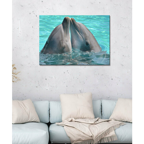 Картина - дельфин, экзотический дельфин, живая природа, дельфин в море (16) 60х80
