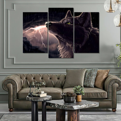 Модульная картина/Модульная картина на холсте/Модульная картина в подарок/Тёмный волк/The Dark Wolf120х80