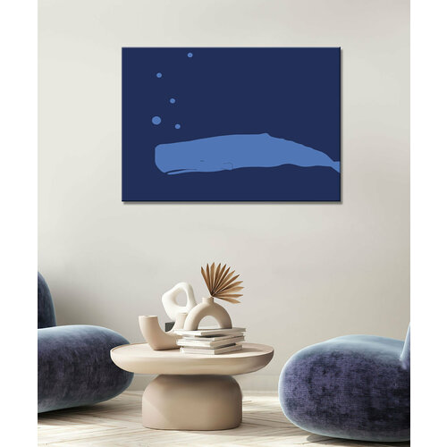Картина - кит, арт, минимализм, кит спит, синий кит (46) 50х70