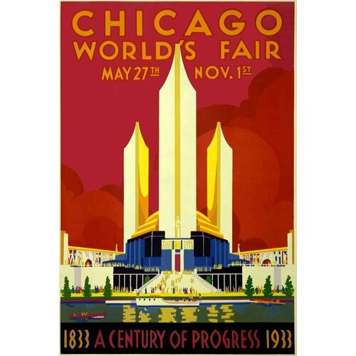 Плакат, постер на холсте Chicago World fair/Всемирная выставка в Чикаго. Размер 21 на 30 см