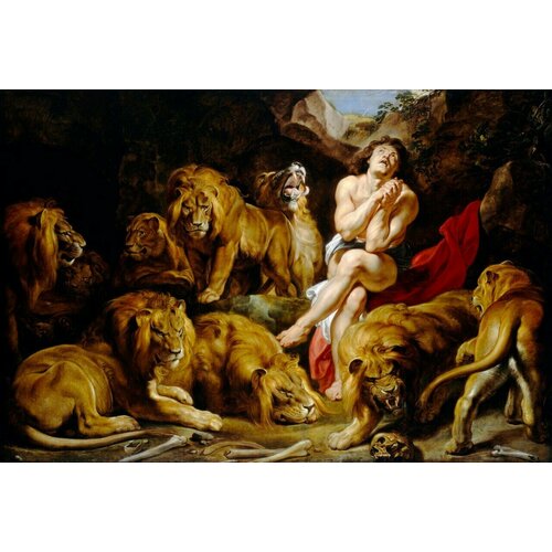Плакат, постер на бумаге Daniel in the pit with lions-Rubens/Даниил в яме со львами-Питер Рубенс. Размер 21 на 30 см