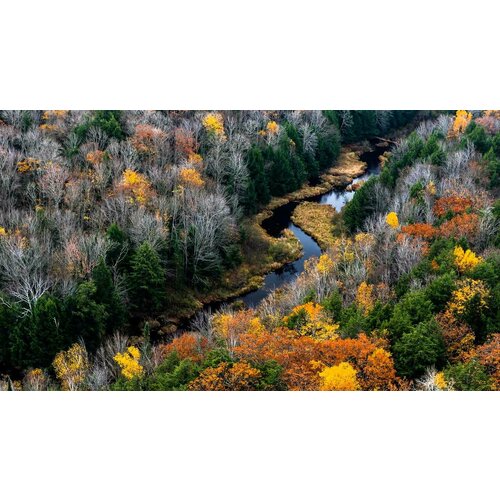Картина на холсте 60x110 Альянс Лес "Вода осень деревья природа" на подрамнике / интерьер/ декор