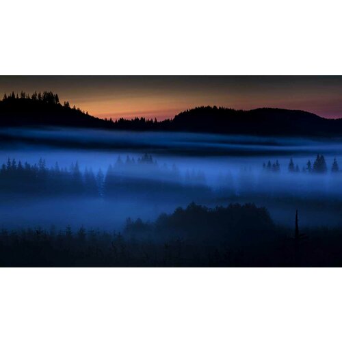Картина на холсте 60x110 Альянс Лес "Туман поле пейзаж ночь" на подрамнике / интерьер/ декор