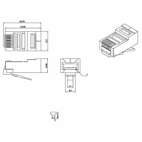 Разъем Hyperline RJ-45(8P8C), PLUG-8P8C-U-C5-SH-100, кат.5e, 100шт/уп